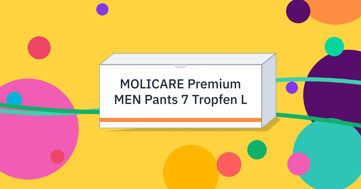 Symbolbild: Packung mit der Aufschrift MOLICARE Premium MEN Pants 7 Tropfen L (PZN 14022488) – Verfügbarkeit und Bezug in Apotheken in Frankfurt am Main