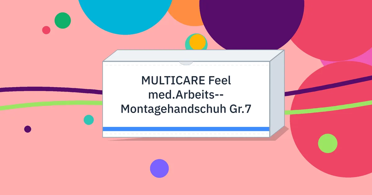 Symbolbild: Packung mit der Aufschrift MULTICARE Feel med.Arbeits--Montagehandschuh Gr.7 (PZN 18130766) – Verfügbarkeit und Bezug in Apotheken in Frankfurt am Main