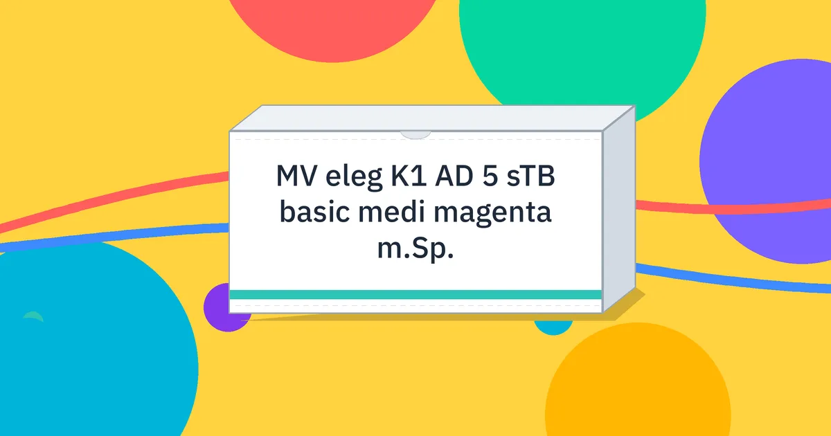 Symbolbild: Packung mit der Aufschrift MV eleg K1 AD 5 sTB basic medi magenta m.Sp. (PZN 14618962) – Verfügbarkeit und Bezug in Apotheken in Frankfurt am Main