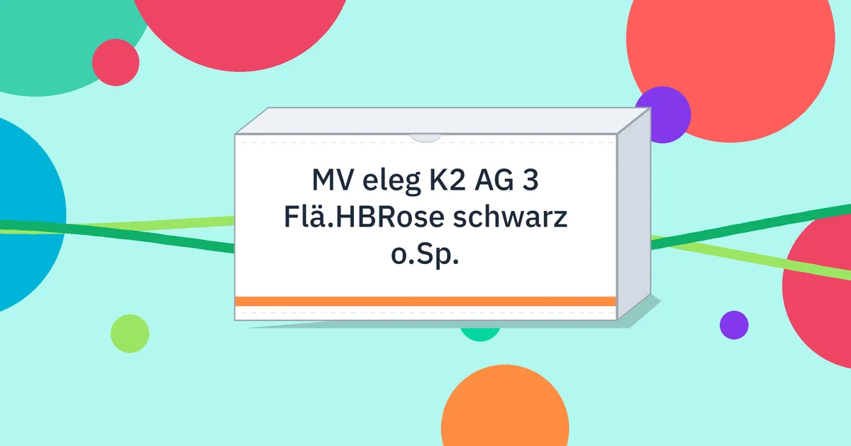 Symbolbild: Packung mit der Aufschrift MV eleg K2 AG 3 Flä.HBRose schwarz o.Sp. (PZN 15719180) – Verfügbarkeit und Bezug in Apotheken in Frankfurt am Main
