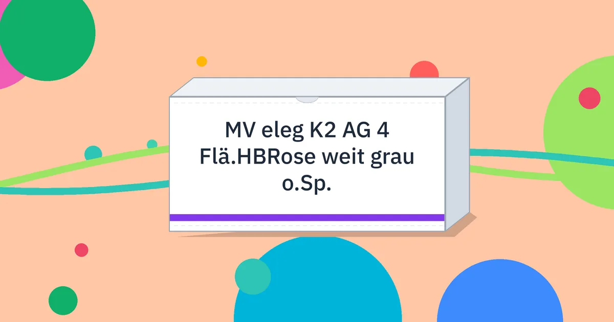 Symbolbild: Packung mit der Aufschrift MV eleg K2 AG 4 Flä.HBRose weit grau o.Sp. (PZN 18929481) – Verfügbarkeit und Bezug in Apotheken in Frankfurt am Main