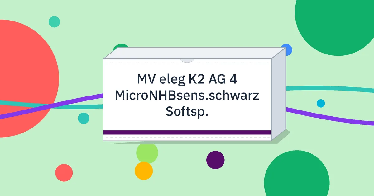 Symbolbild: Packung mit der Aufschrift MV eleg K2 AG 4 MicroNHBsens.schwarz Softsp. (PZN 16068655) – Verfügbarkeit und Bezug in Apotheken in Frankfurt am Main