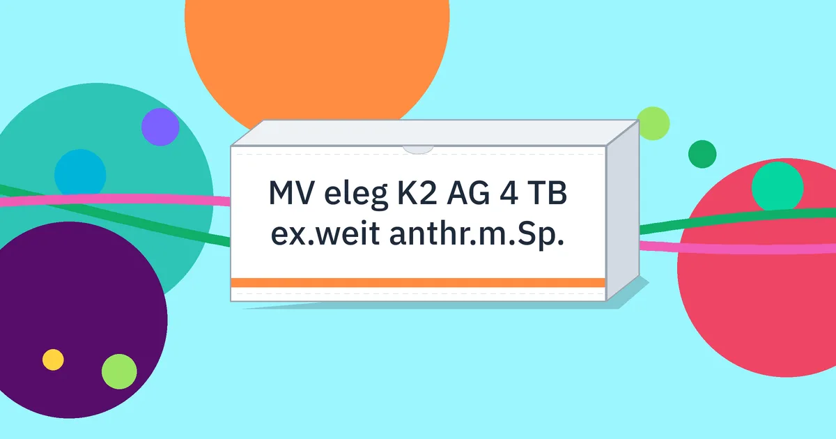Symbolbild: Packung mit der Aufschrift MV eleg K2 AG 4 TB ex.weit anthr.m.Sp. (PZN 09877302) – Verfügbarkeit und Bezug in Apotheken in Frankfurt am Main