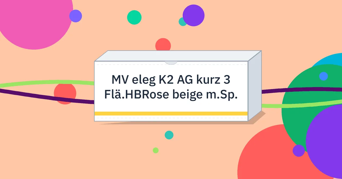 Symbolbild: Packung mit der Aufschrift MV eleg K2 AG kurz 3 Flä.HBRose beige m.Sp. (PZN 15704617) – Verfügbarkeit und Bezug in Apotheken in Frankfurt am Main