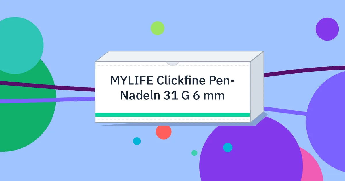 Symbolbild: Packung mit der Aufschrift MYLIFE Clickfine Pen-Nadeln 31 G 6 mm (PZN 09885365) – Verfügbarkeit und Bezug in Apotheken in Frankfurt am Main