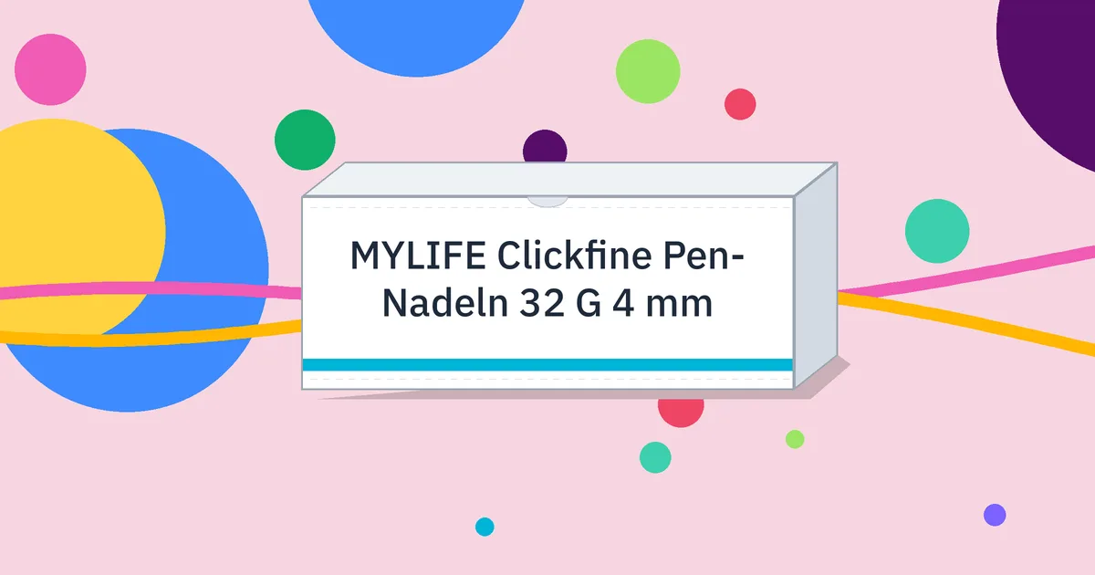Symbolbild: Packung mit der Aufschrift MYLIFE Clickfine Pen-Nadeln 32 G 4 mm (PZN 15252894) – Verfügbarkeit und Bezug in Apotheken in Frankfurt am Main