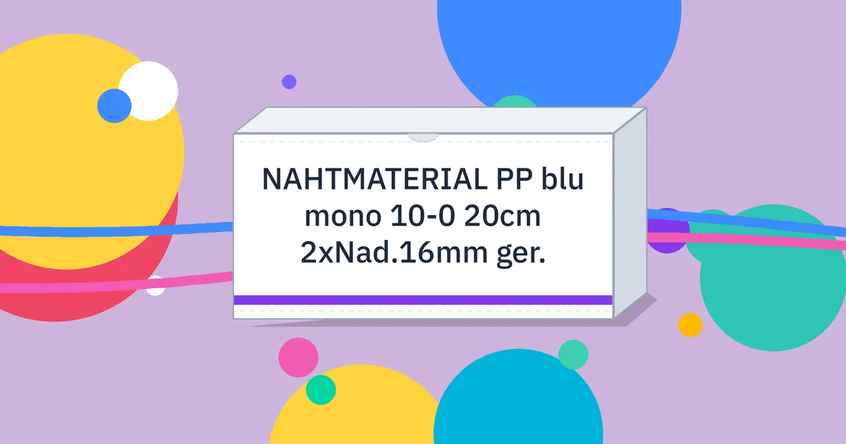 Symbolbild: Packung mit der Aufschrift NAHTMATERIAL PP blu mono 10-0 20cm 2xNad.16mm ger. (PZN 18823618) – Verfügbarkeit und Bezug in Apotheken in Frankfurt am Main