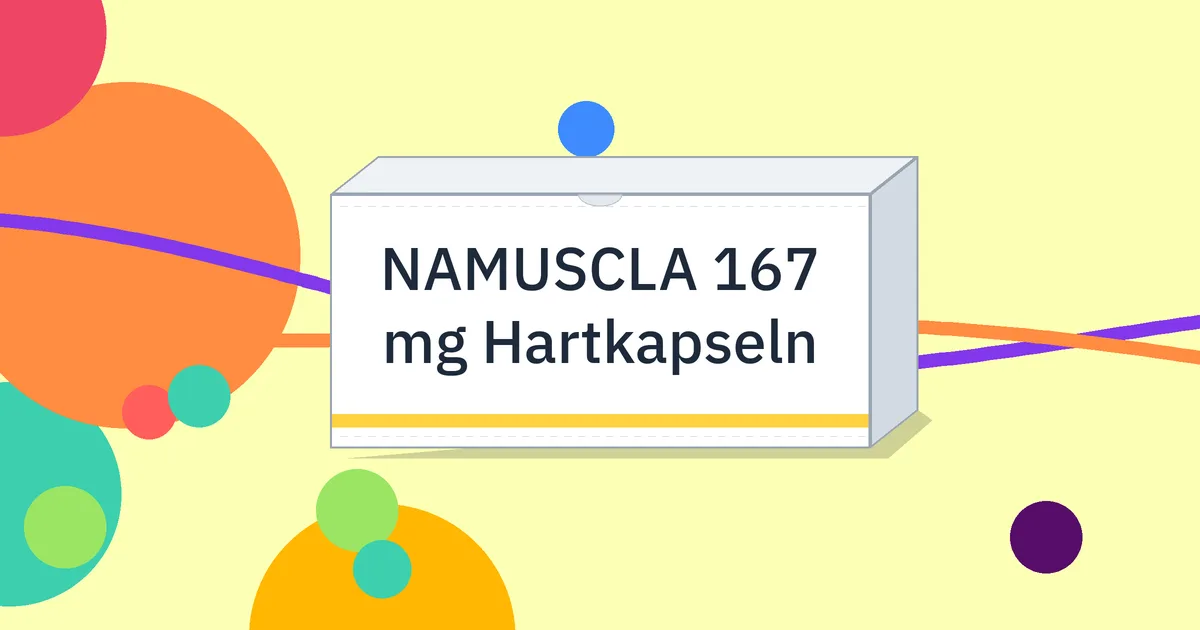 Symbolbild: Packung mit der Aufschrift NAMUSCLA 167 mg Hartkapseln (PZN 15294094) – Verfügbarkeit und Bezug in Apotheken in Frankfurt am Main