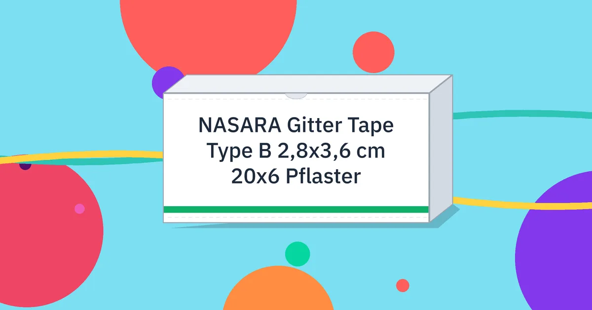 Symbolbild: Packung mit der Aufschrift NASARA Gitter Tape Type B 2,8x3,6 cm 20x6 Pflaster (PZN 10740123) – Verfügbarkeit und Bezug in Apotheken in Frankfurt am Main