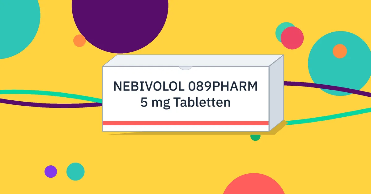 Symbolbild: Packung mit der Aufschrift NEBIVOLOL 089PHARM 5 mg Tabletten (PZN 19229455) – Verfügbarkeit und Bezug in Apotheken in Frankfurt am Main