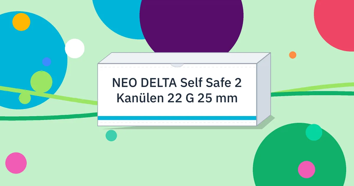 Symbolbild: Packung mit der Aufschrift NEO DELTA Self Safe 2 Kanülen 22 G 25 mm (PZN 07767182) – Verfügbarkeit und Bezug in Apotheken in Frankfurt am Main