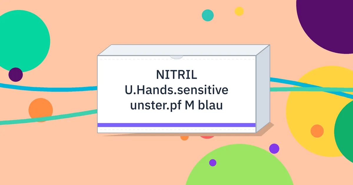 Symbolbild: Packung mit der Aufschrift NITRIL U.Hands.sensitive unster.pf M blau (PZN 11296759) – Verfügbarkeit und Bezug in Apotheken in Frankfurt am Main