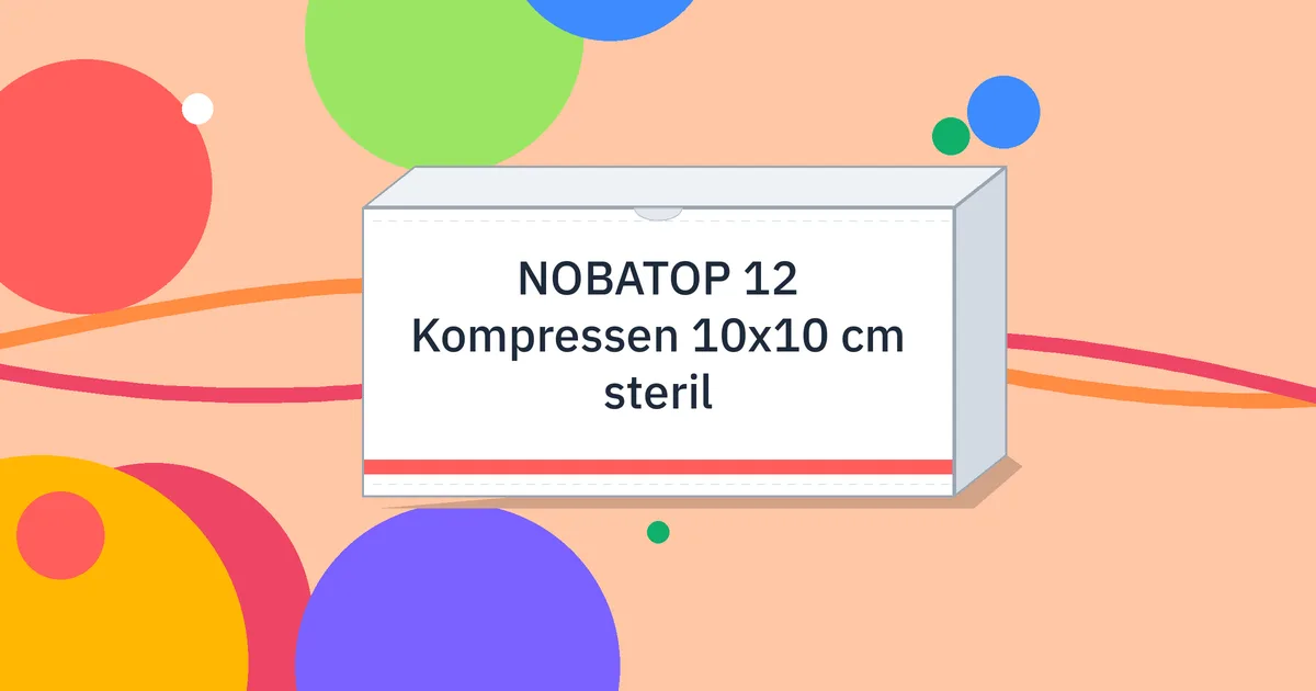 Symbolbild: Packung mit der Aufschrift NOBATOP 12 Kompressen 10x10 cm steril (PZN 16259622) – Verfügbarkeit und Bezug in Apotheken in Frankfurt am Main