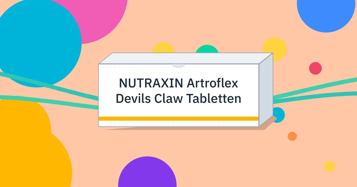 Symbolbild: Packung mit der Aufschrift NUTRAXIN Artroflex Devils Claw Tabletten (PZN 20508597) – Verfügbarkeit und Bezug in Apotheken in Frankfurt am Main