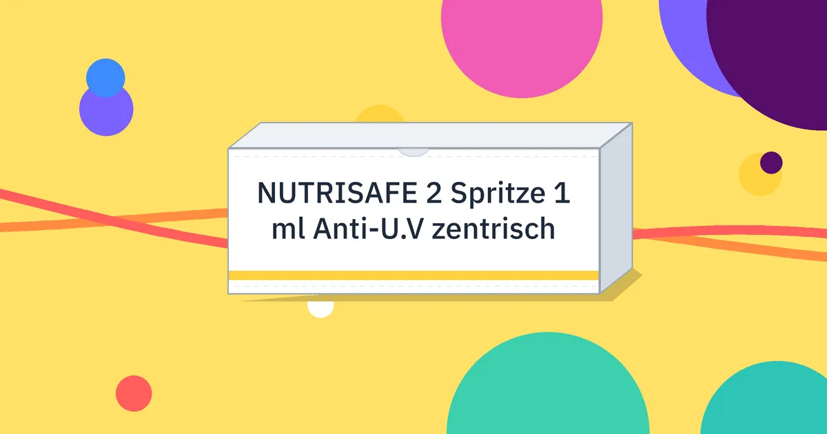 Symbolbild: Packung mit der Aufschrift NUTRISAFE 2 Spritze 1 ml Anti-U.V zentrisch (PZN 06847068) – Verfügbarkeit und Bezug in Apotheken in Frankfurt am Main
