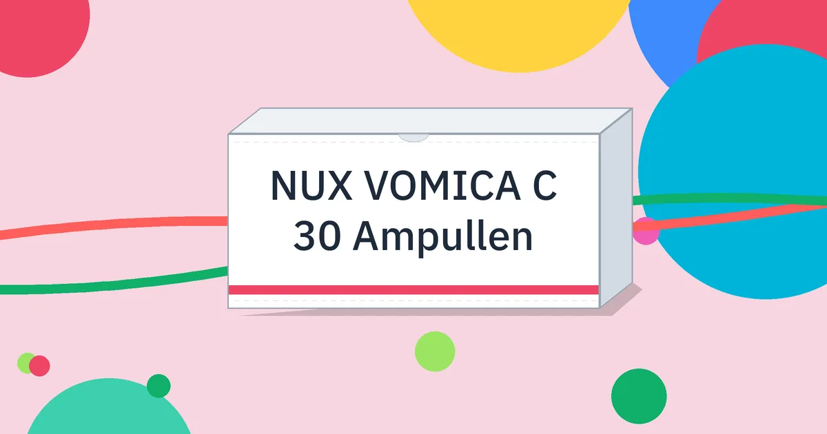 Symbolbild: Packung mit der Aufschrift NUX VOMICA C 30 Ampullen (PZN 11707429) – Verfügbarkeit und Bezug in Apotheken in Frankfurt am Main