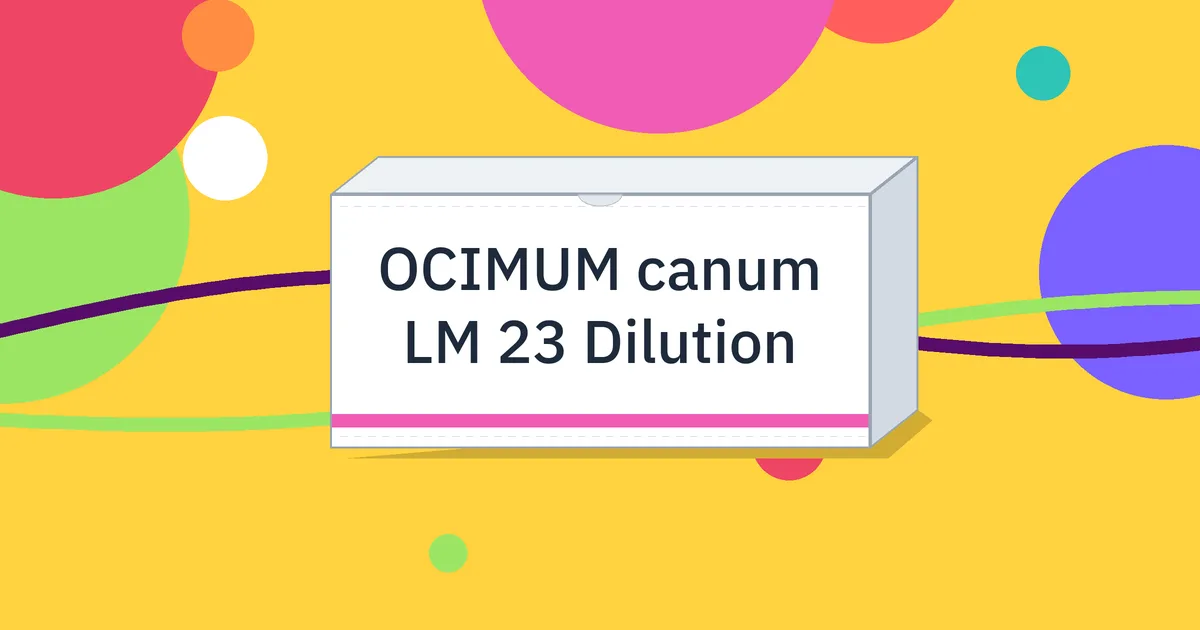 Symbolbild: Packung mit der Aufschrift OCIMUM canum LM 23 Dilution (PZN 13622045) – Verfügbarkeit und Bezug in Apotheken in Frankfurt am Main
