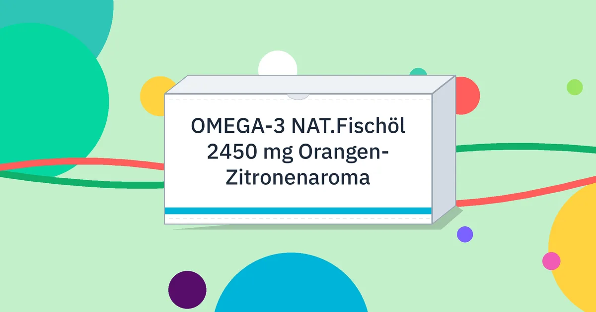 Symbolbild: Packung mit der Aufschrift OMEGA-3 NAT.Fischöl 2450 mg Orangen-Zitronenaroma (PZN 19660041) – Verfügbarkeit und Bezug in Apotheken in Frankfurt am Main