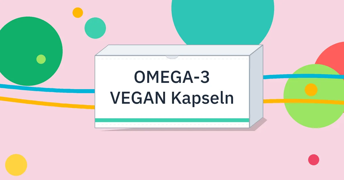 Symbolbild: Packung mit der Aufschrift OMEGA-3 VEGAN Kapseln (PZN 16570024) – Verfügbarkeit und Bezug in Apotheken in Frankfurt am Main