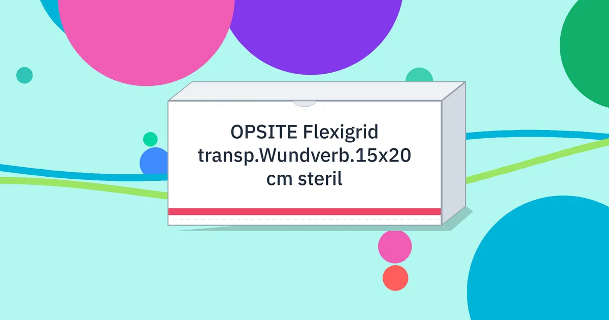 Symbolbild: Packung mit der Aufschrift OPSITE Flexigrid transp.Wundverb.15x20 cm steril (PZN 03722314) – Verfügbarkeit und Bezug in Apotheken in Frankfurt am Main
