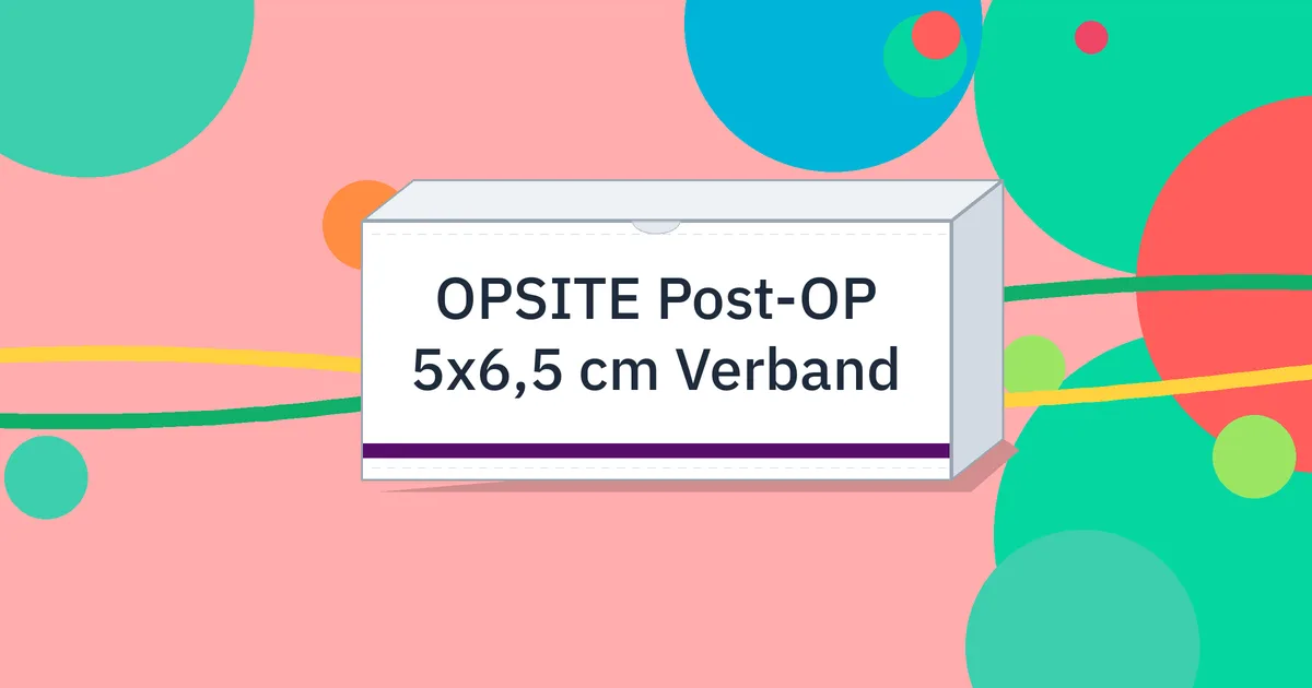 Symbolbild: Packung mit der Aufschrift OPSITE Post-OP 5x6,5 cm Verband (PZN 20051229) – Verfügbarkeit und Bezug in Apotheken in Frankfurt am Main