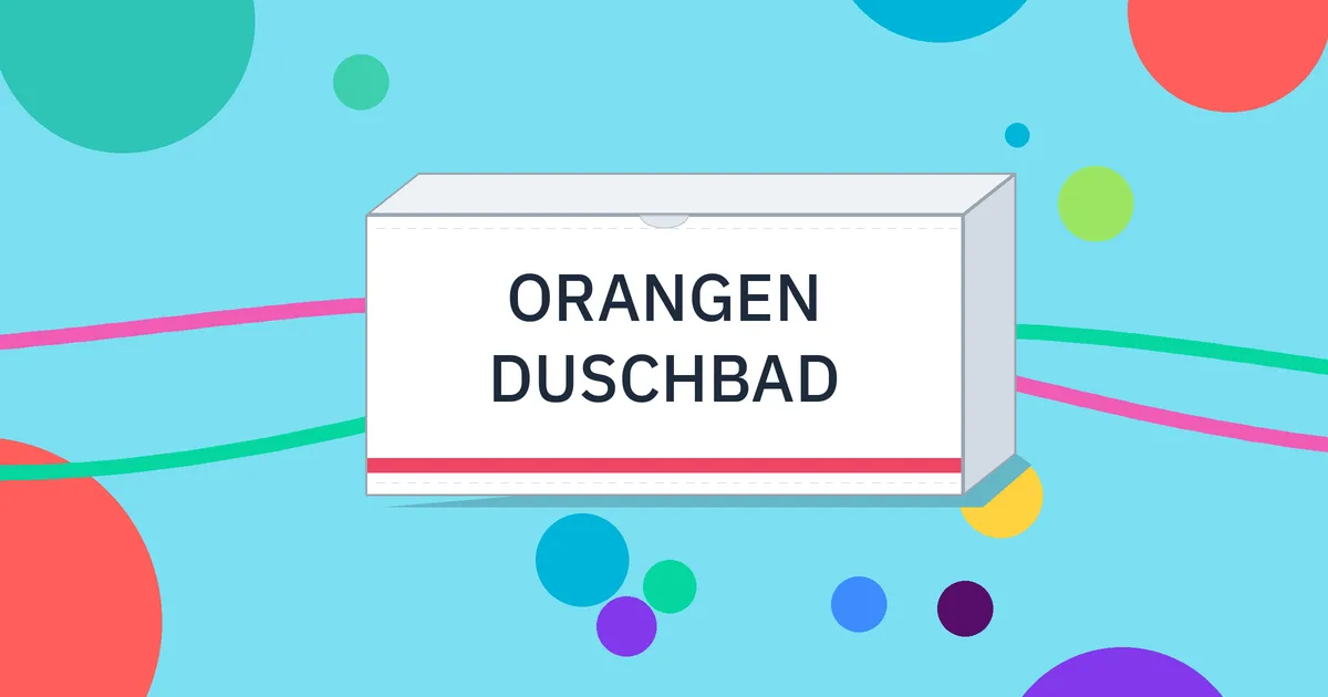 Symbolbild: Packung mit der Aufschrift ORANGEN DUSCHBAD (PZN 00795749) – Verfügbarkeit und Bezug in Apotheken in Frankfurt am Main