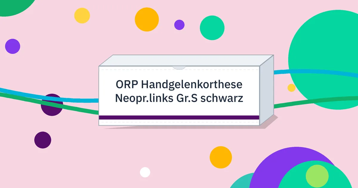 Symbolbild: Packung mit der Aufschrift ORP Handgelenkorthese Neopr.links Gr.S schwarz (PZN 04901438) – Verfügbarkeit und Bezug in Apotheken in Frankfurt am Main