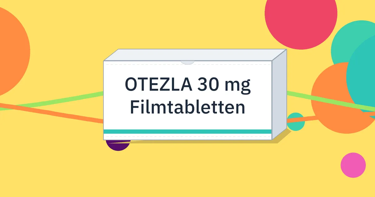 Symbolbild: Packung mit der Aufschrift OTEZLA 30 mg Filmtabletten (PZN 14132107) – Verfügbarkeit und Bezug in Apotheken in Frankfurt am Main