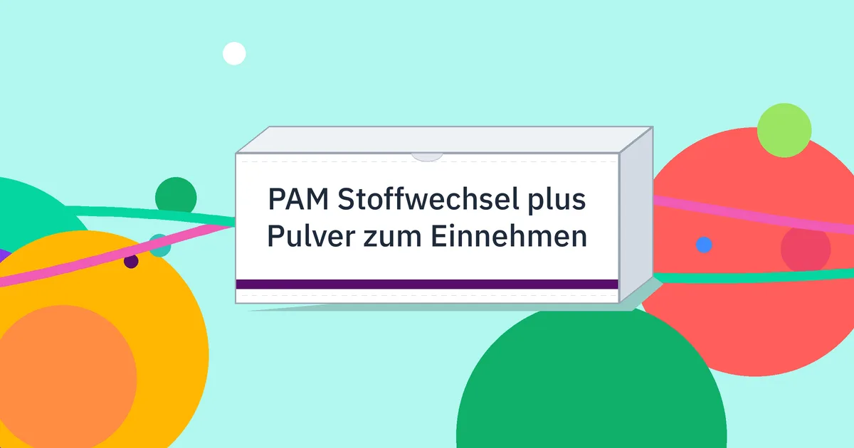 Symbolbild: Packung mit der Aufschrift PAM Stoffwechsel plus Pulver zum Einnehmen (PZN 20280177) – Verfügbarkeit und Bezug in Apotheken in Frankfurt am Main