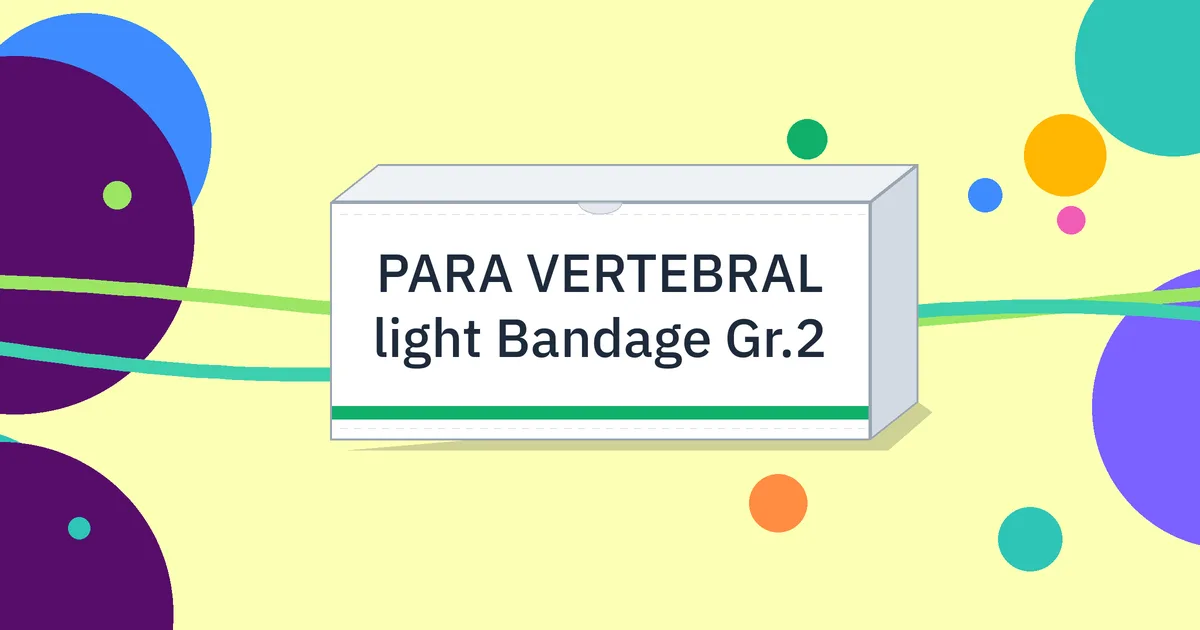 Symbolbild: Packung mit der Aufschrift PARA VERTEBRAL light Bandage Gr.2 (PZN 06990989) – Verfügbarkeit und Bezug in Apotheken in Frankfurt am Main