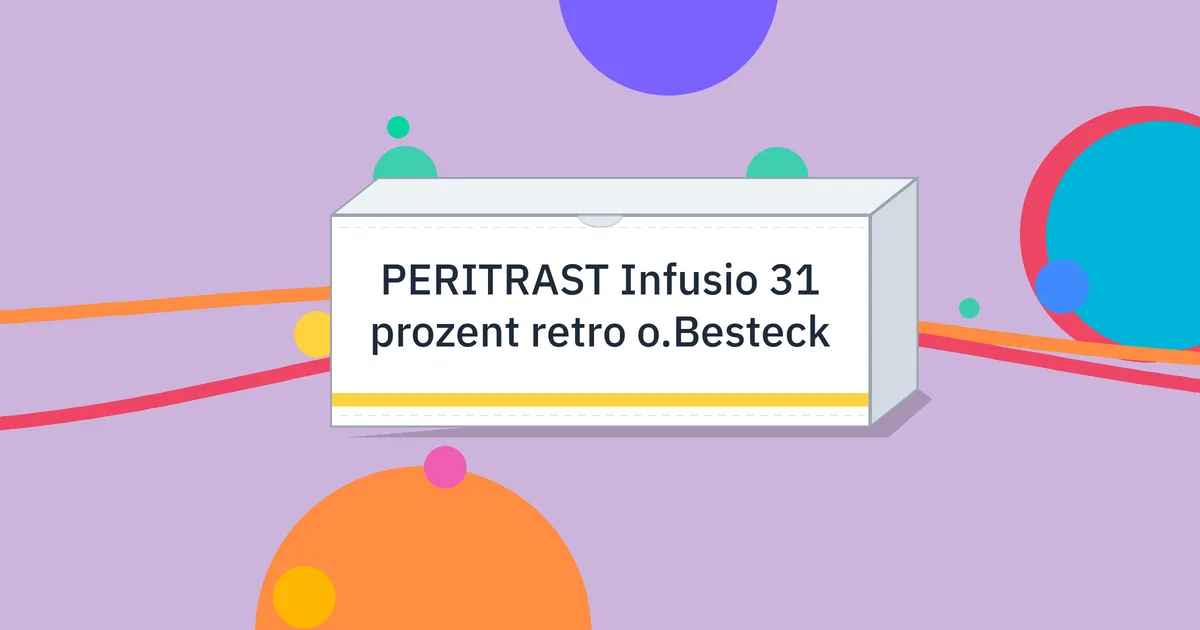 Symbolbild: Packung mit der Aufschrift PERITRAST Infusio 31 prozent retro o.Besteck (PZN 02298191) – Verfügbarkeit und Bezug in Apotheken in Frankfurt am Main