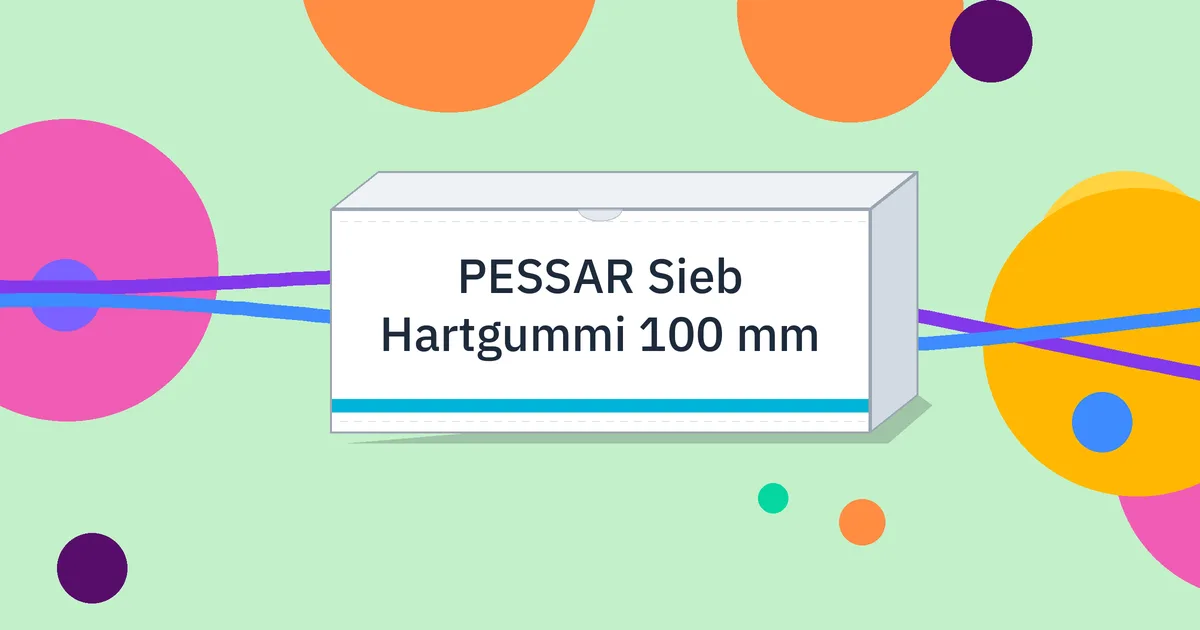Symbolbild: Packung mit der Aufschrift PESSAR Sieb Hartgummi 100 mm (PZN 01734098) – Verfügbarkeit und Bezug in Apotheken in Frankfurt am Main