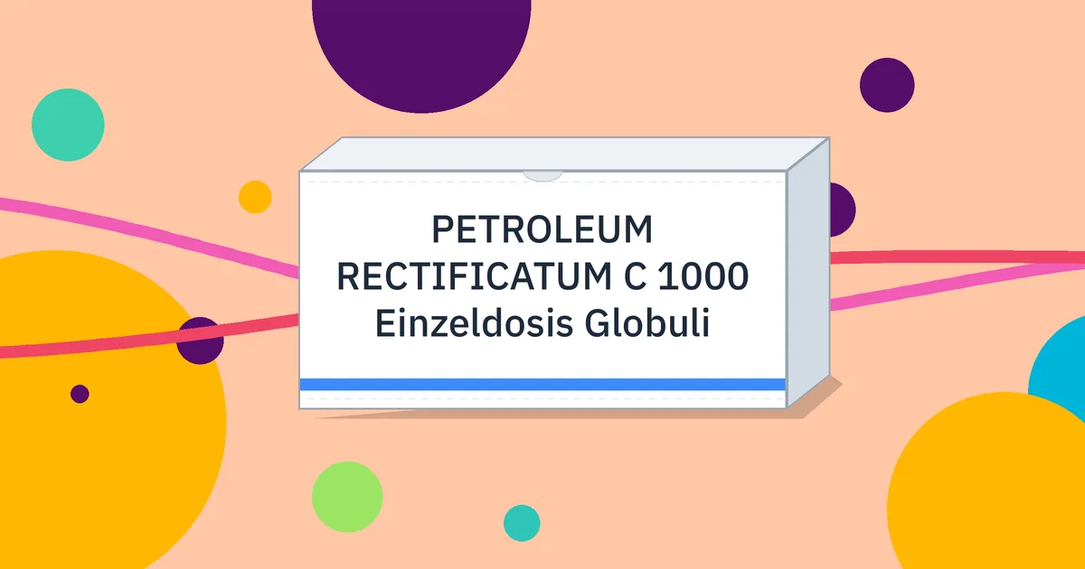 Symbolbild: Packung mit der Aufschrift PETROLEUM RECTIFICATUM C 1000 Einzeldosis Globuli (PZN 01948818) – Verfügbarkeit und Bezug in Apotheken in Frankfurt am Main