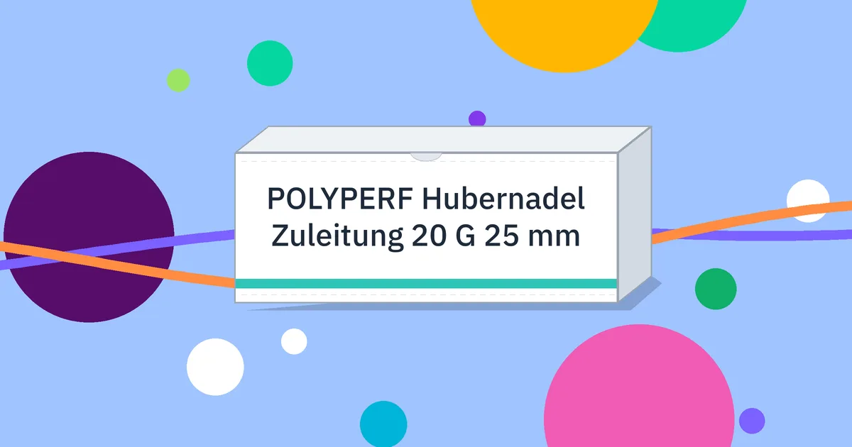 Symbolbild: Packung mit der Aufschrift POLYPERF Hubernadel Zuleitung 20 G 25 mm (PZN 12426106) – Verfügbarkeit und Bezug in Apotheken in Frankfurt am Main