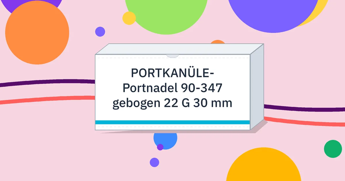 Symbolbild: Packung mit der Aufschrift PORTKANÜLE-Portnadel 90-347 gebogen 22 G 30 mm (PZN 10010873) – Verfügbarkeit und Bezug in Apotheken in Frankfurt am Main