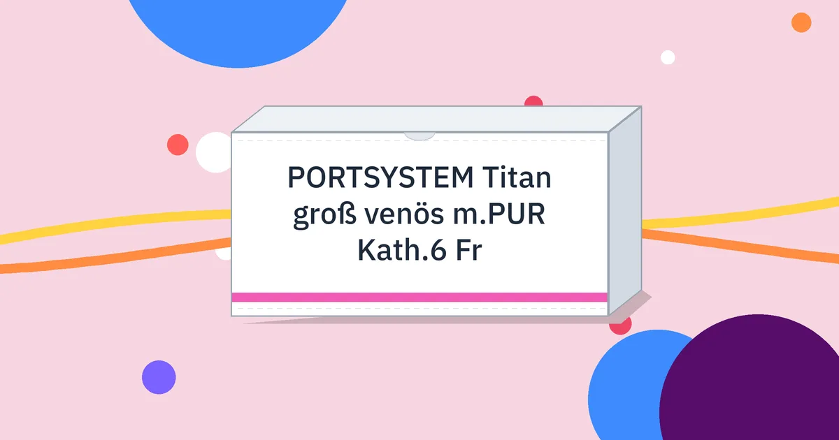 Symbolbild: Packung mit der Aufschrift PORTSYSTEM Titan groß venös m.PUR Kath.6 Fr (PZN 04501242) – Verfügbarkeit und Bezug in Apotheken in Frankfurt am Main