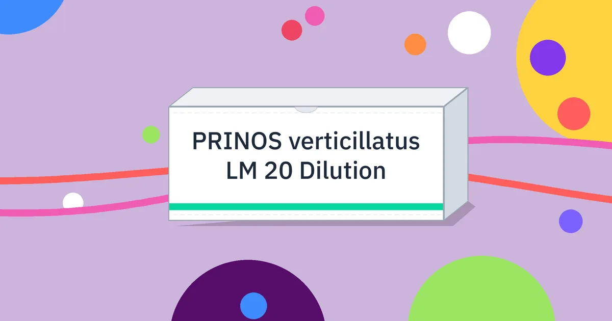 Symbolbild: Packung mit der Aufschrift PRINOS verticillatus LM 20 Dilution (PZN 13668047) – Verfügbarkeit und Bezug in Apotheken in Frankfurt am Main