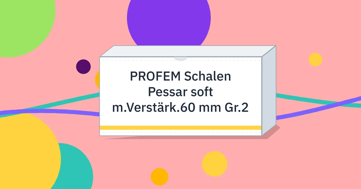 Symbolbild: Packung mit der Aufschrift PROFEM Schalen Pessar soft m.Verstärk.60 mm Gr.2 (PZN 20394076) – Verfügbarkeit und Bezug in Apotheken in Frankfurt am Main
