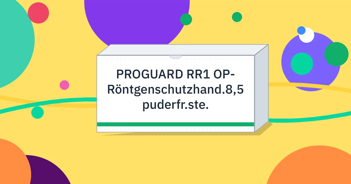Symbolbild: Packung mit der Aufschrift PROGUARD RR1 OP-Röntgenschutzhand.8,5 puderfr.ste. (PZN 11607567) – Verfügbarkeit und Bezug in Apotheken in Frankfurt am Main