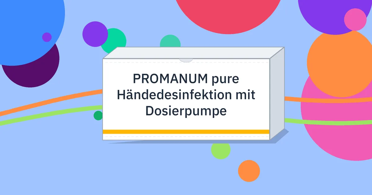 Symbolbild: Packung mit der Aufschrift PROMANUM pure Händedesinfektion mit Dosierpumpe (PZN 11139712) – Verfügbarkeit und Bezug in Apotheken in Frankfurt am Main