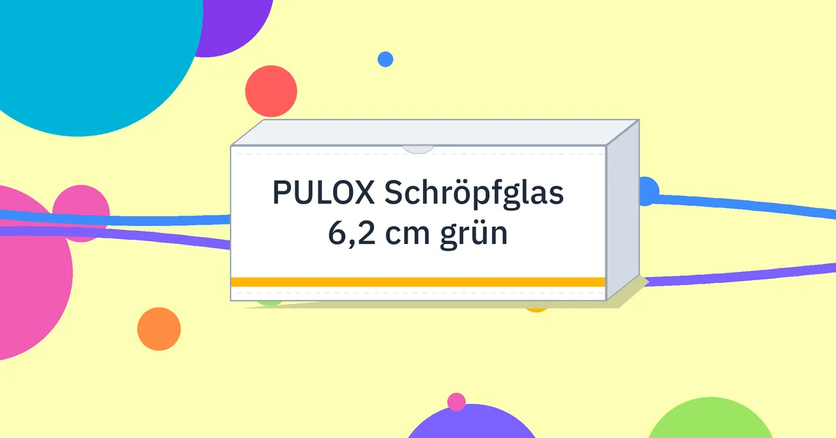 Symbolbild: Packung mit der Aufschrift PULOX Schröpfglas 6,2 cm grün (PZN 11676226) – Verfügbarkeit und Bezug in Apotheken in Frankfurt am Main