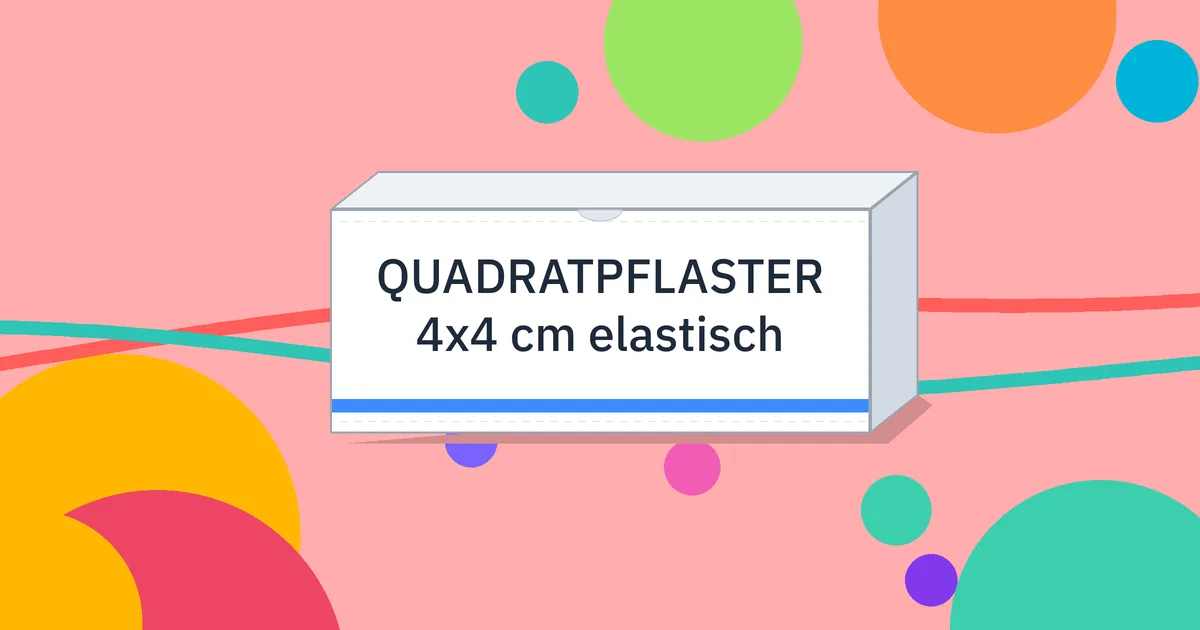 Symbolbild: Packung mit der Aufschrift QUADRATPFLASTER 4x4 cm elastisch (PZN 07624301) – Verfügbarkeit und Bezug in Apotheken in Frankfurt am Main