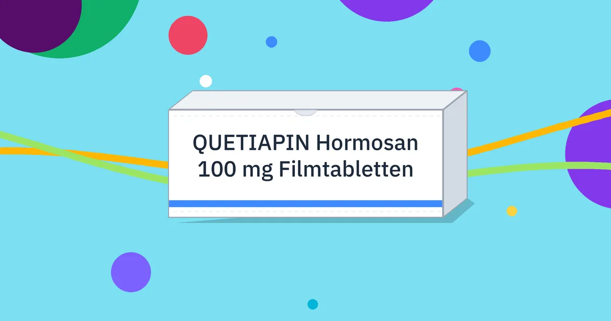 Symbolbild: Packung mit der Aufschrift QUETIAPIN Hormosan 100 mg Filmtabletten (PZN 09294523) – Verfügbarkeit und Bezug in Apotheken in Frankfurt am Main