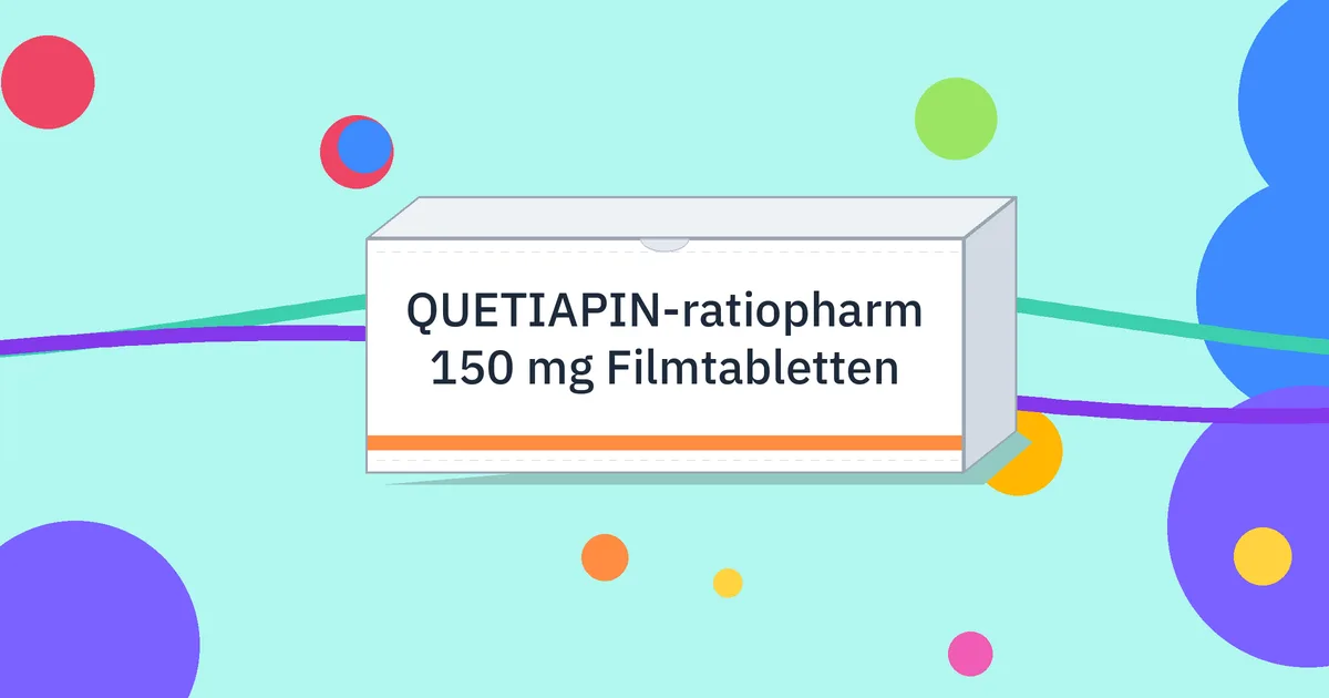 Symbolbild: Packung mit der Aufschrift QUETIAPIN-ratiopharm 150 mg Filmtabletten (PZN 09243201) – Verfügbarkeit und Bezug in Apotheken in Frankfurt am Main