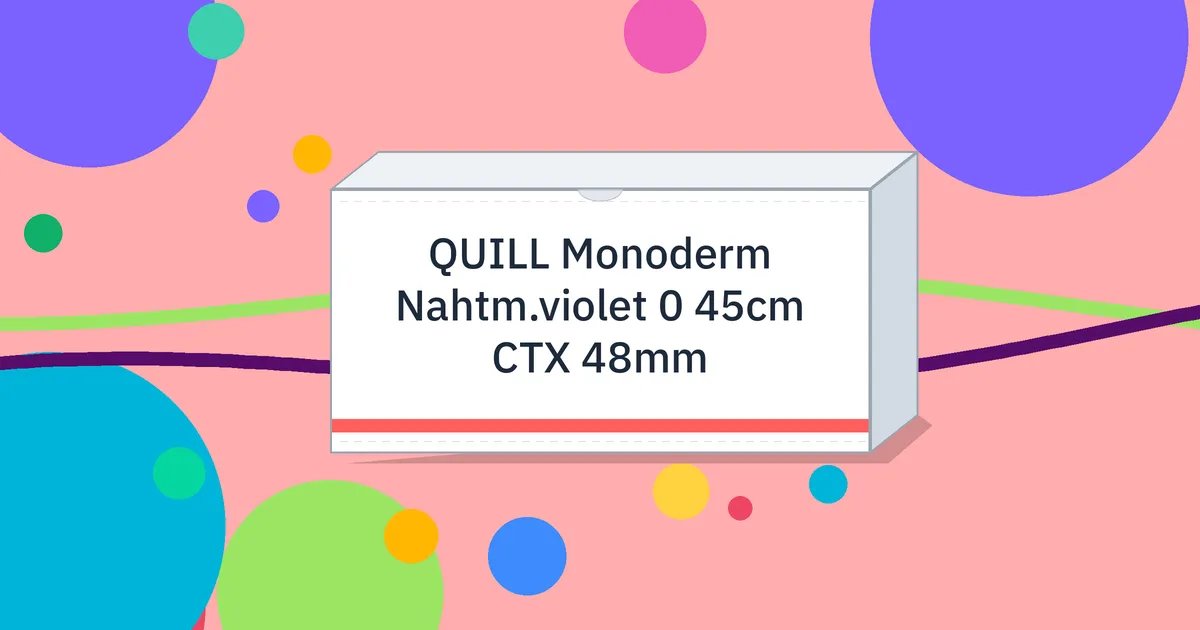 Symbolbild: Packung mit der Aufschrift QUILL Monoderm Nahtm.violet 0 45cm CTX 48mm (PZN 17988406) – Verfügbarkeit und Bezug in Apotheken in Frankfurt am Main