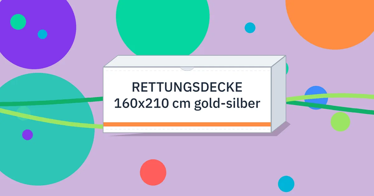 Symbolbild: Packung mit der Aufschrift RETTUNGSDECKE 160x210 cm gold-silber (PZN 13510895) – Verfügbarkeit und Bezug in Apotheken in Frankfurt am Main