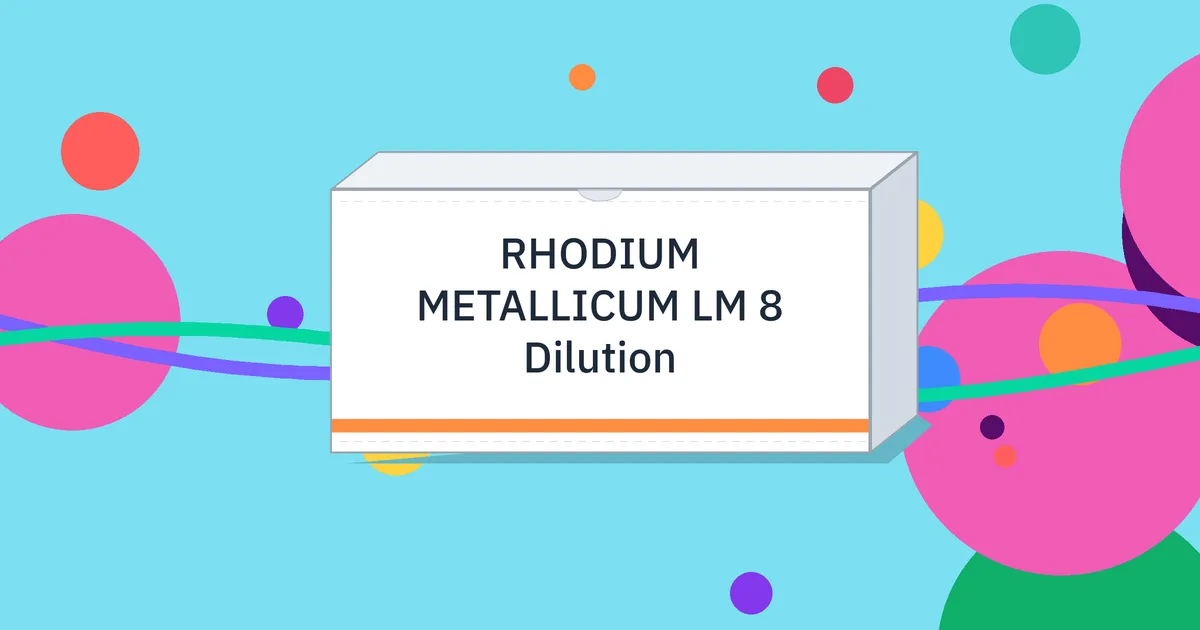 Symbolbild: Packung mit der Aufschrift RHODIUM METALLICUM LM 8 Dilution (PZN 13050324) – Verfügbarkeit und Bezug in Apotheken in Frankfurt am Main