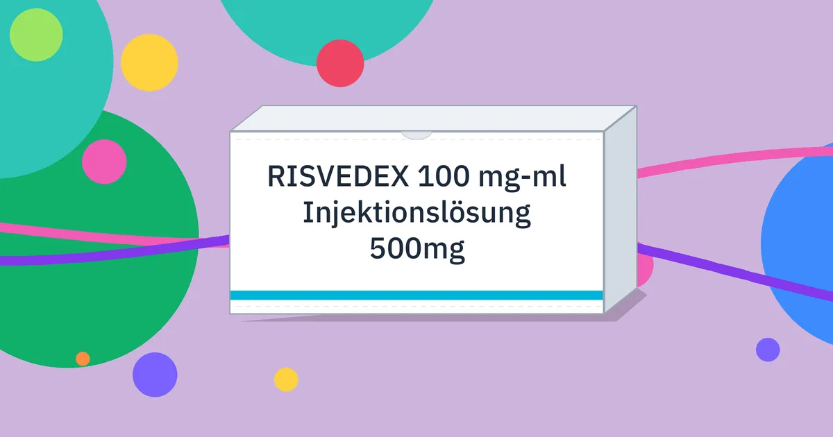 Symbolbild: Packung mit der Aufschrift RISVEDEX 100 mg-ml Injektionslösung 500mg (PZN 19948032) – Verfügbarkeit und Bezug in Apotheken in Frankfurt am Main