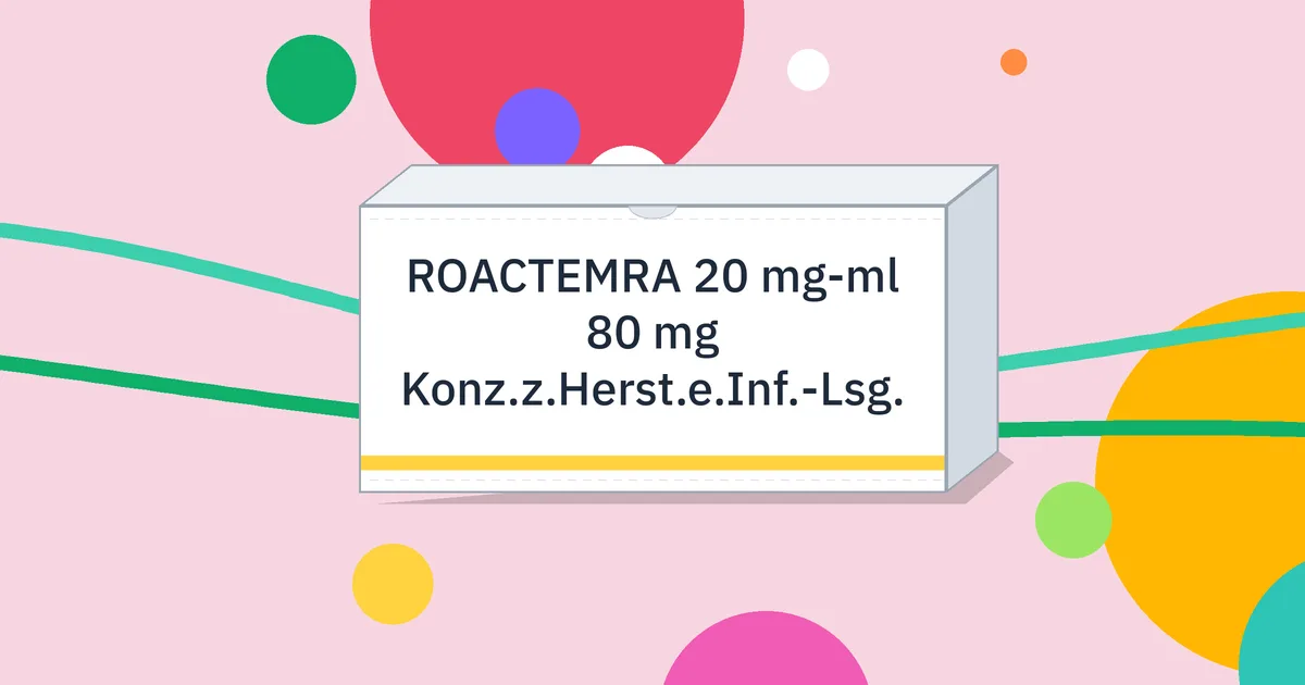 Symbolbild: Packung mit der Aufschrift ROACTEMRA 20 mg-ml 80 mg Konz.z.Herst.e.Inf.-Lsg. (PZN 06938747) – Verfügbarkeit und Bezug in Apotheken in Frankfurt am Main