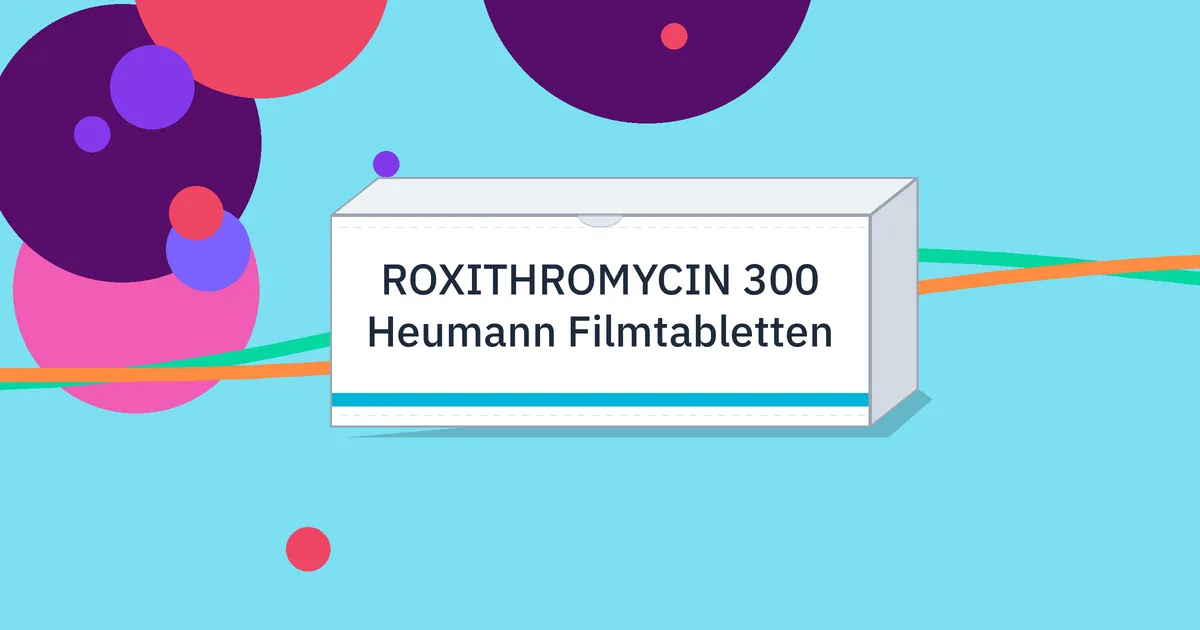 Symbolbild: Packung mit der Aufschrift ROXITHROMYCIN 300 Heumann Filmtabletten (PZN 01347993) – Verfügbarkeit und Bezug in Apotheken in Frankfurt am Main